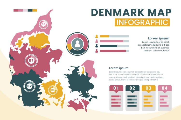 Flat denmark map infographic Royalty Free Vector Image