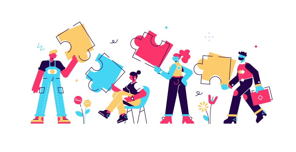 People connecting puzzle elements Royalty Free Vector Image