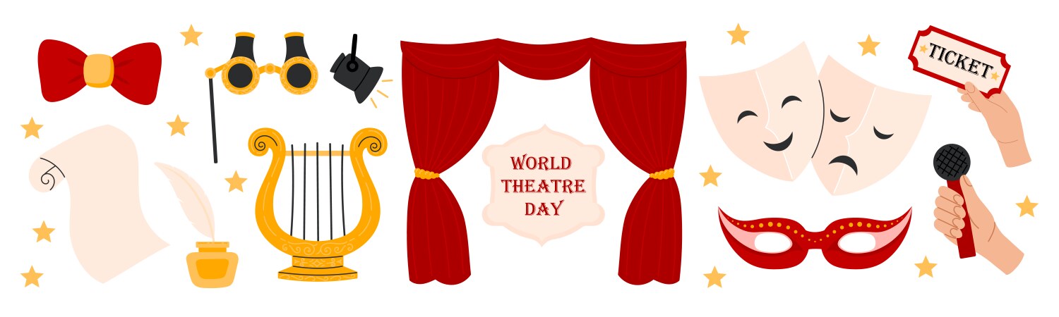 Theater elements set theatre stage with red Vector Image