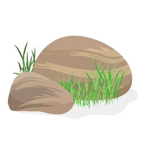 Green grass with gray rock game landscape element Vector Image