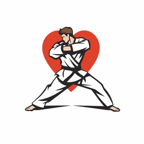 Karate man in kimono with heart Royalty Free Vector Image
