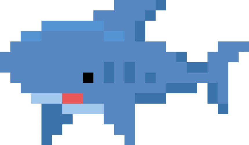 Pixel art shark in 8 bit retro game style Vector Image