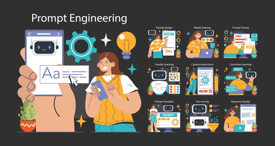 Prompt-engineers writing a command to artificial Vector Image