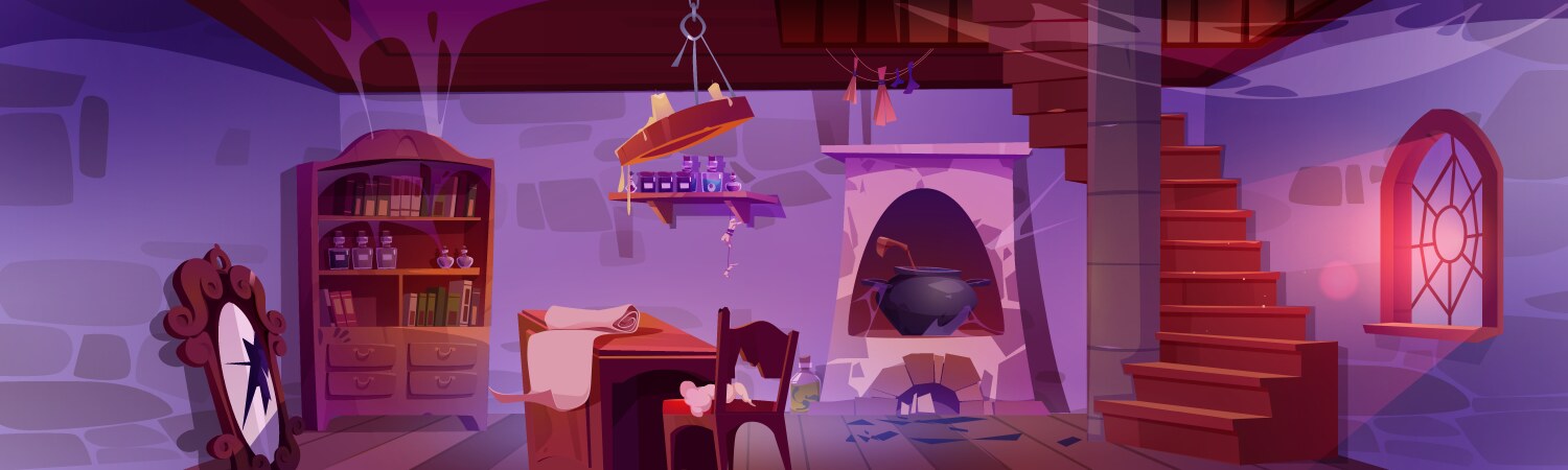 Magic wizard lab background witch room interior Vector Image