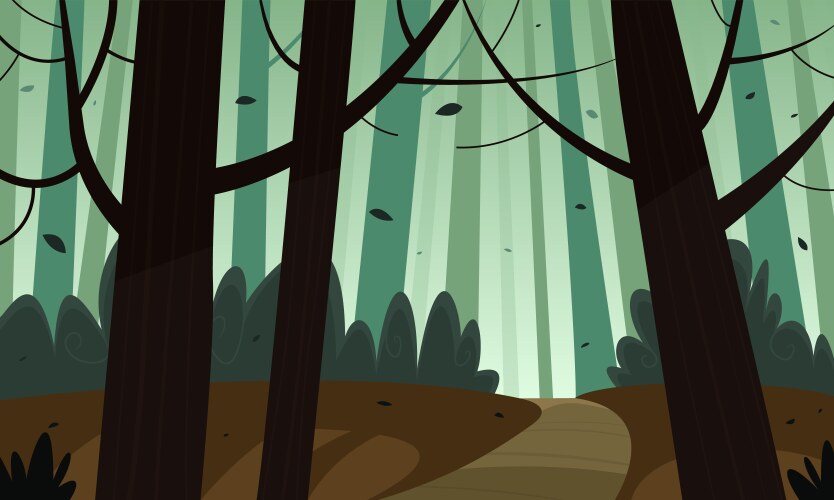 Cartoon forest trail with wooden trailhead sign Vector Image