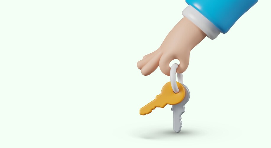 3d hand holding bunch of keys ownership access Vector Image