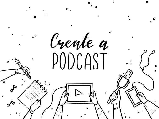 Hand drawn hands for podcast Royalty Free Vector Image Hand drawn hands for podcast Royalty Free Vector Image