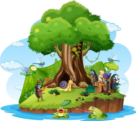 Cartoon insect and beetle in the forest Royalty Free Vector