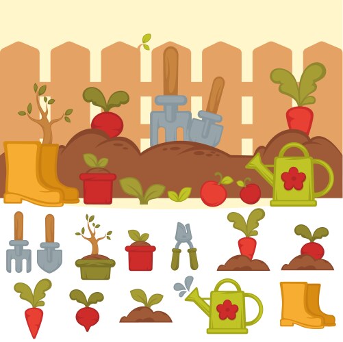 Kids in a vegetable garden Royalty Free Vector Image