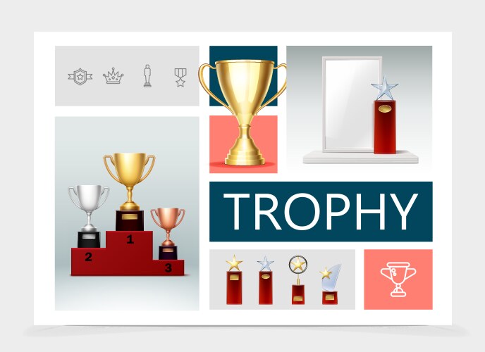 Realistic trophies colorful template Royalty Free Vector
