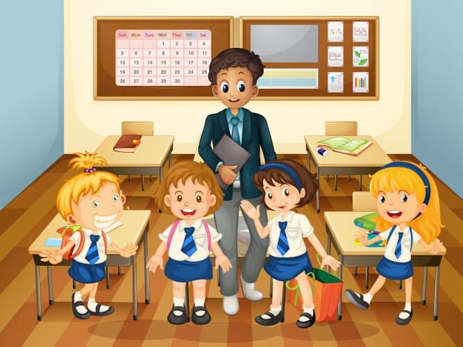 Teacher scolding pupil in class cartoon Royalty Free Vector
