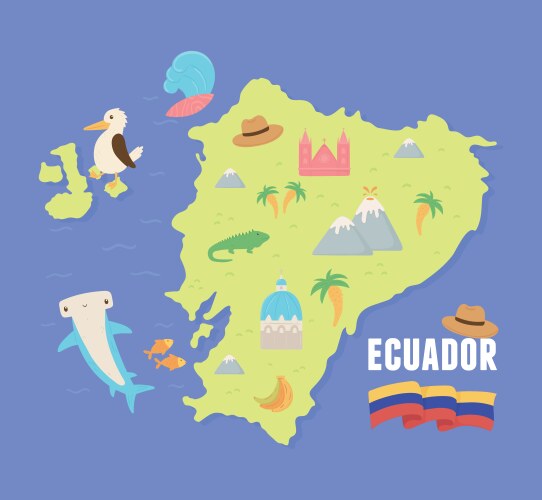 Cartoon map of ecuador Royalty Free Vector Image