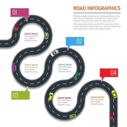Road route infographic line with step-by-step plan