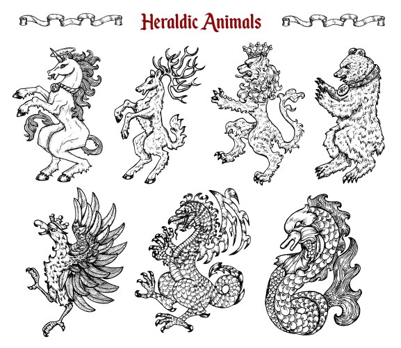 Set of heraldic animals Royalty Free Vector Image
