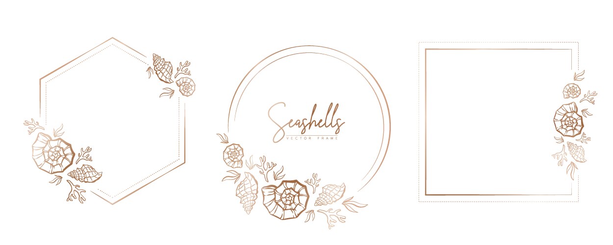 Set of hand drawn line art frames with shells Vector Image