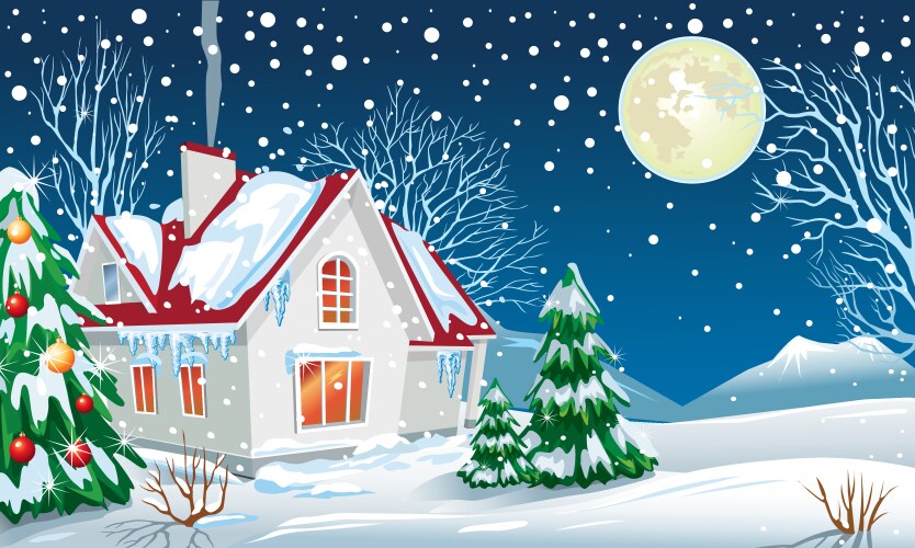 Winter snow landscape houses snowflakes falling Vector Image