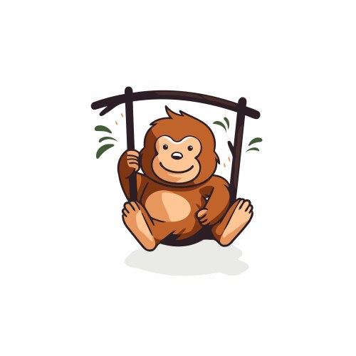 Cute monkey swinging on swing isolated white Vector Image