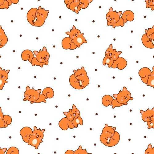 Cute kawaii squirrel seamless pattern coloring Vector Image