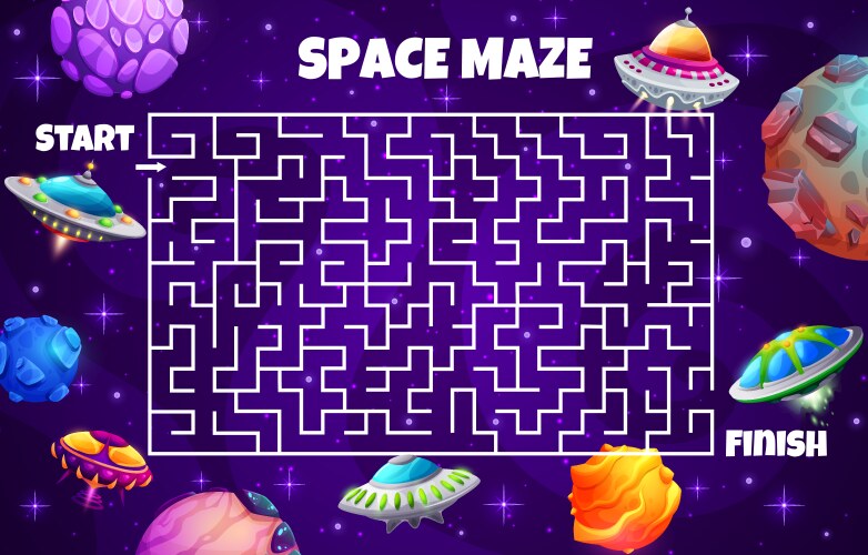 Space labyrinth maze help to ufo find a planet Vector Image