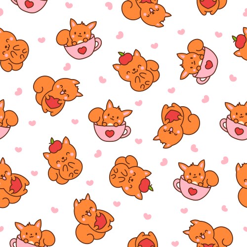 Cute kawaii squirrel seamless pattern Royalty Free Vector