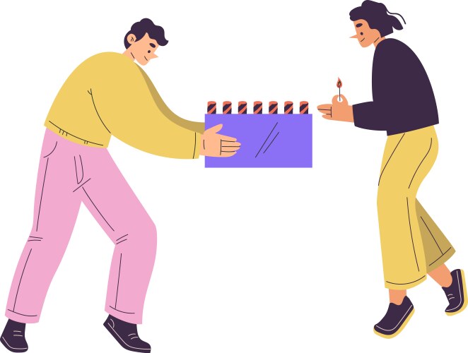 Young man character setting off firework Vector Image