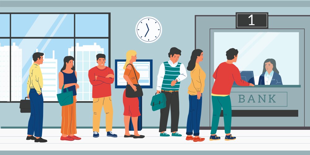 People line queue to atm cartoon Royalty Free Vector Image