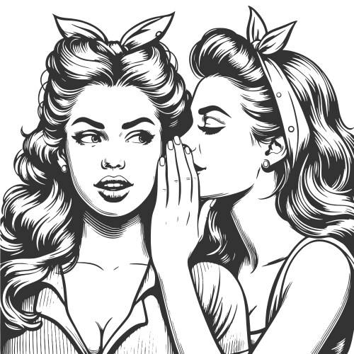 Pin-up girls whispering secrets sketch Royalty Free Vector