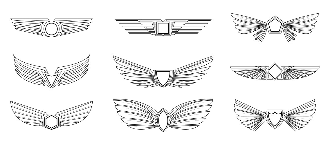 Colorful wings line set Royalty Free Vector Image