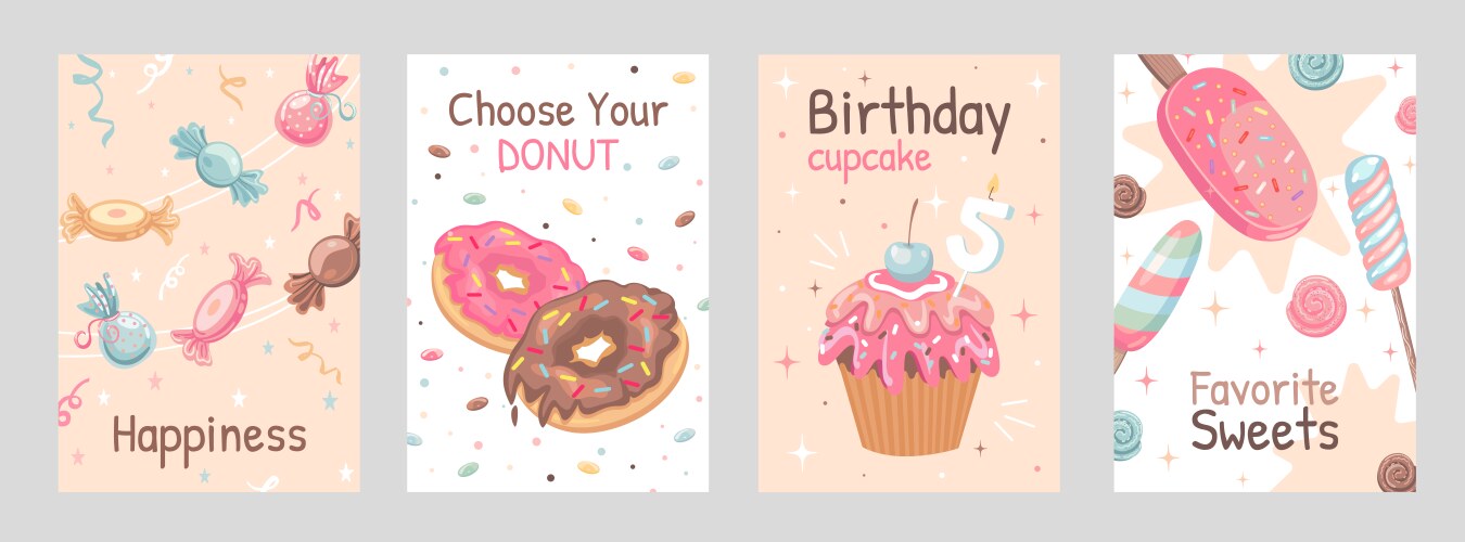 Set of sweet candy bakery shops flyers Royalty Free Vector