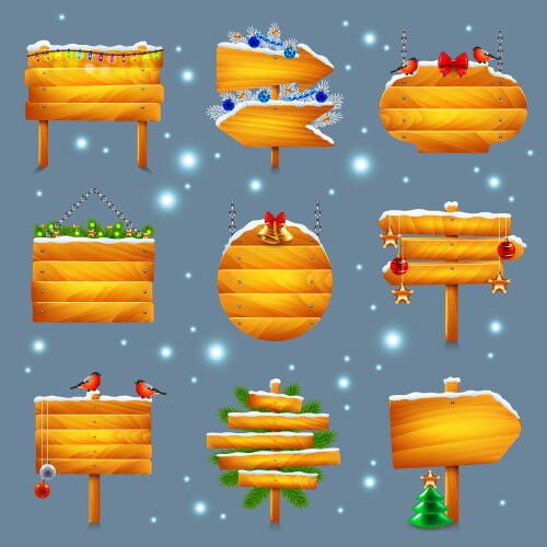 Christmas wooden sign with bullfinches isolated Vector Image
