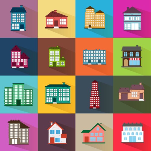 Retro flat house icons and symbols set Royalty Free Vector
