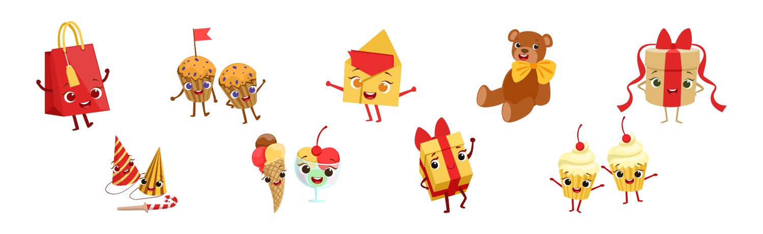 Funny happy birthday character with pretty face Vector Image