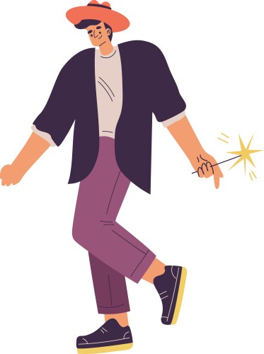 Young man character setting off firework Vector Image