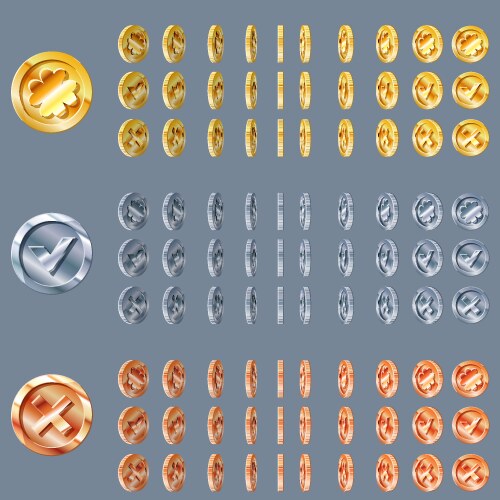 Pixel coin animation sprite retro 8 bit game Vector Image