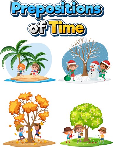 Preposition of time with calendar Royalty Free Vector Image