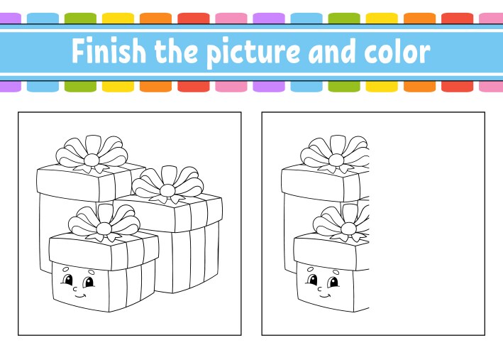 Finish the picture and color cartoon character Vector Image