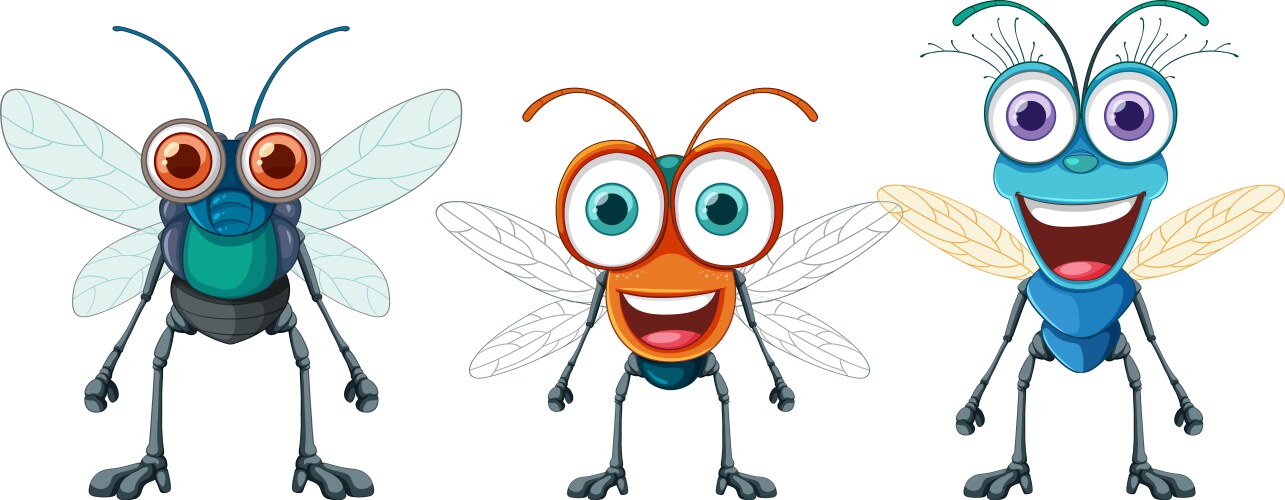 Happy fly cartoon character Royalty Free Vector Image