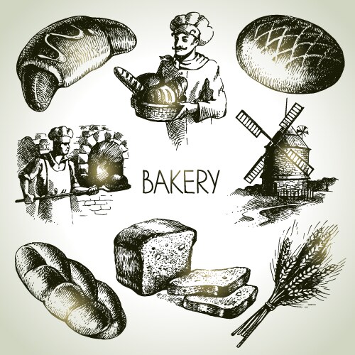 Bread drawing bakery product sketch Royalty Free Vector