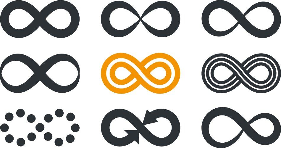 Black infinity symbols repetition icons and signs Vector Image