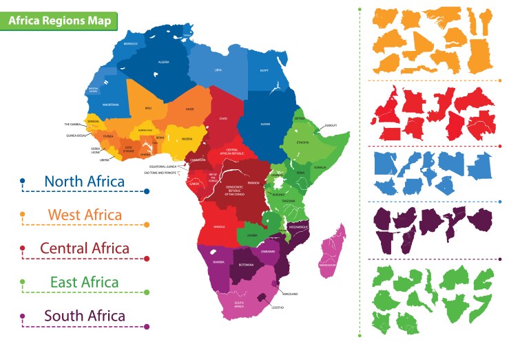 Africa regions map with single african countries Vector Image