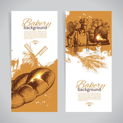 Bakery fresh bread sketch banners Royalty Free Vector Image