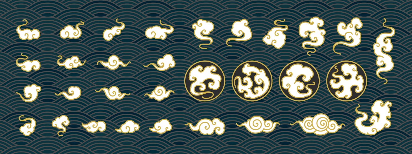 Chinese cloud art in abstract shape set Royalty Free Vector