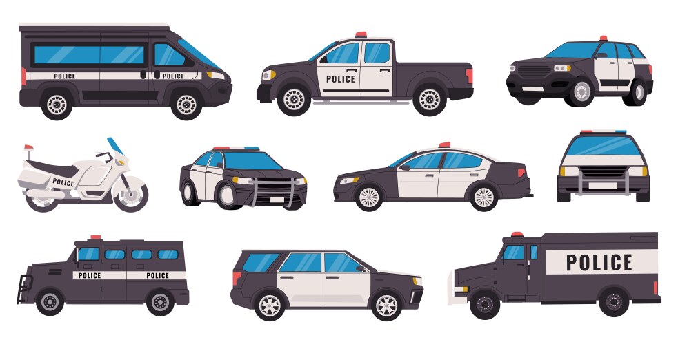 Police vehicles collection various emergency Vector Image