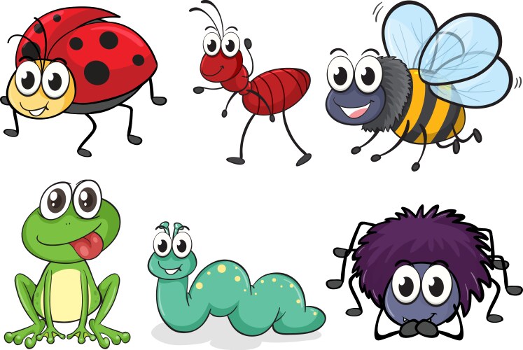 Funny cartoon insects animal characters group Vector Image