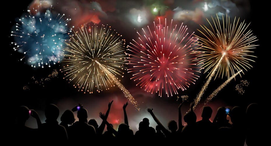 Fireworks city background Royalty Free Vector Image