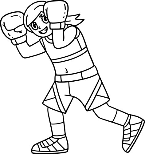 Boxing female boxer blocking coloring page Vector Image