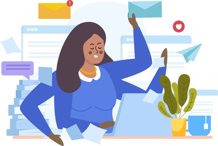 Multitasking woman Royalty Free Vector Image - VectorStock