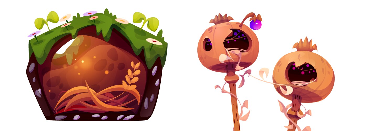 Empty fantasy burrow dwelling set Royalty Free Vector Image