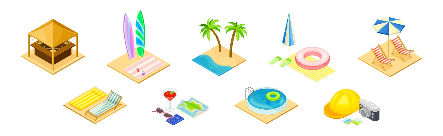Beach resort and vacation isometric summer object Vector Image