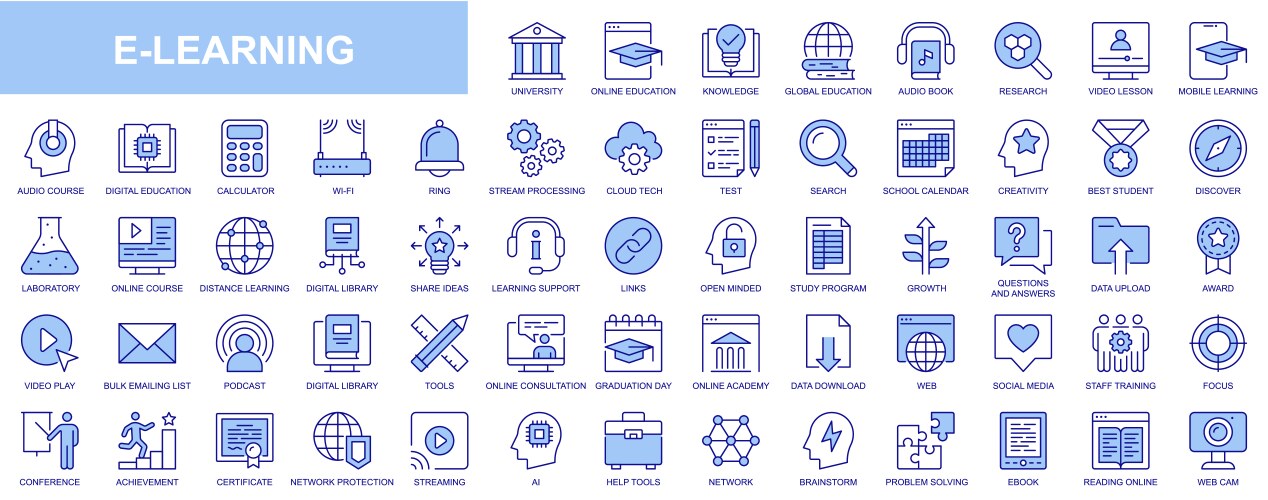 Management web icons set in duotone outline stroke